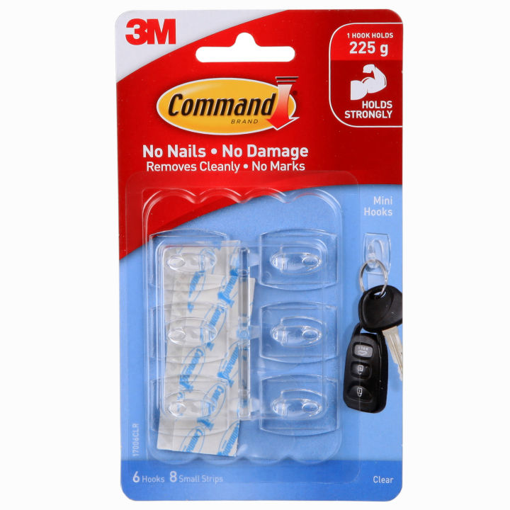 3M Command Clear Mini Hooks Damage-Free Hanging hook adhesive plastic ...