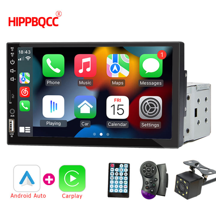 HIPPBQCC 7 Inch Car Radio Carplay Android Auto Multimedia Bluetooth Player Mirror-Link 1 Din HD ...