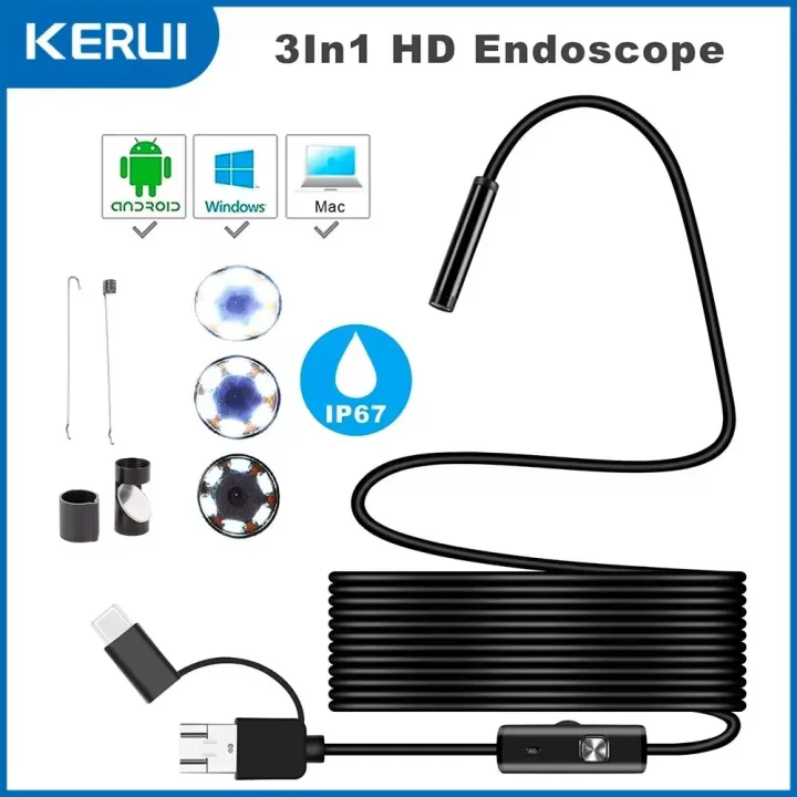 7MM Android Endoscope Camera 3 IN1 Micro USB Type C Borescope Mini ...