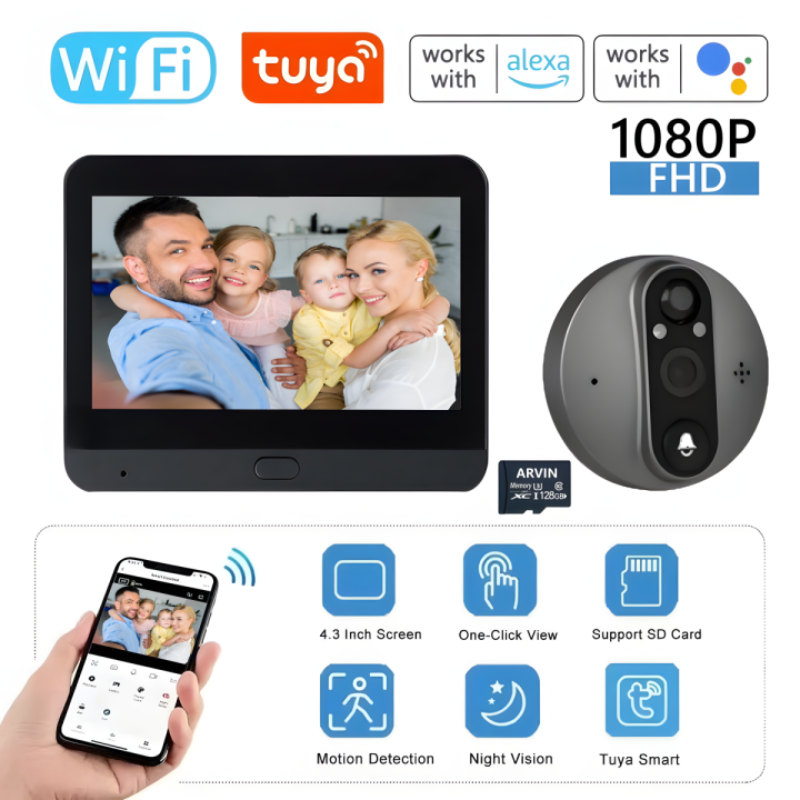 Tuya Smart 4.3 Inch WiFi Video Peephole Doorbell Camera Digital Magic Eye Wireless Door Viewer ...