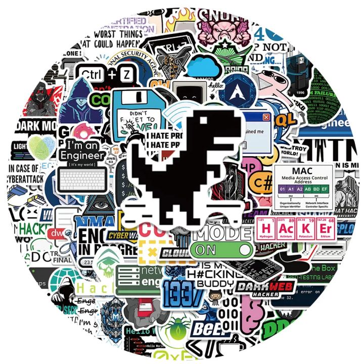 25Pcs Funny Network Hacker Programming Stickers Fun Cartoon IT Engineer ...