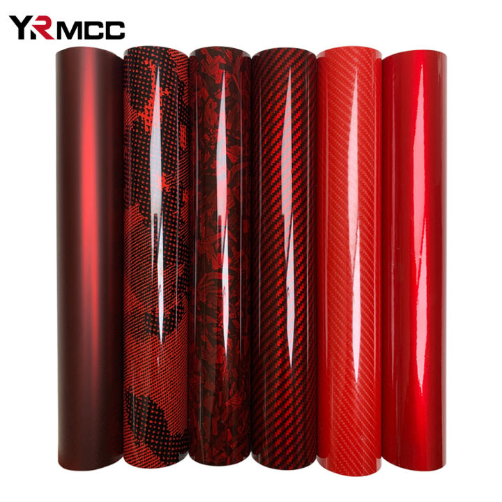 Carbon Fiber Vinyl Wrap Glossy Red Car Stickers Motorcycle Waterproof ...