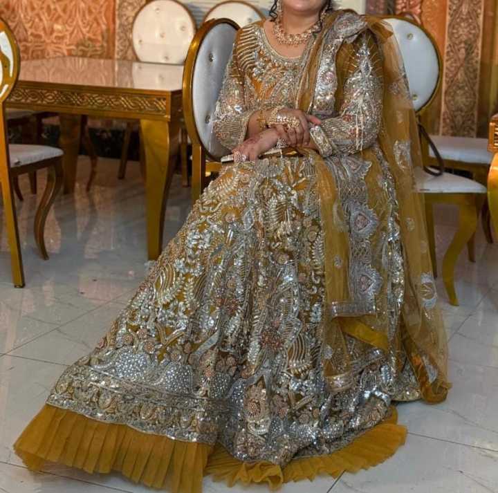 Luxury Heavy Embroidered Bridal Walima Maxi – Full Handwork Golden ...