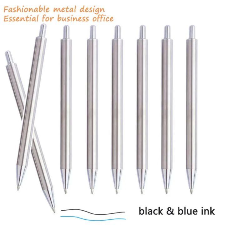 Stainless Steel Automatic Writing Pen, Black & Blue Sleek Retractable ...