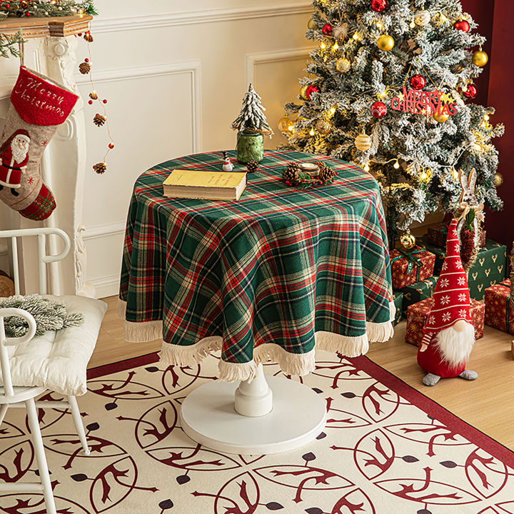 Christmas Plaid Tablecloth with Tassel Table Cover Red Green Checkered ...