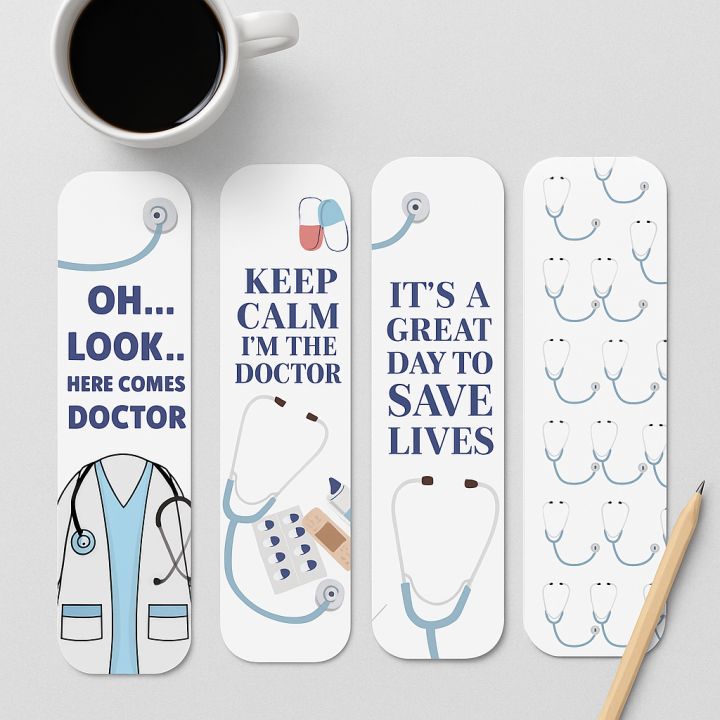 Set of 4 laminated doctors bookmarks | modern doctor bookmarks | gift ...