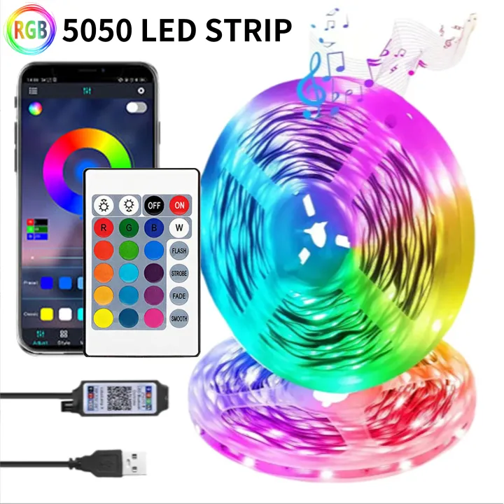 1-30M 5V USB Bluetooth LED Strip Light SMD 5050 5V RGB Flexible LED ...