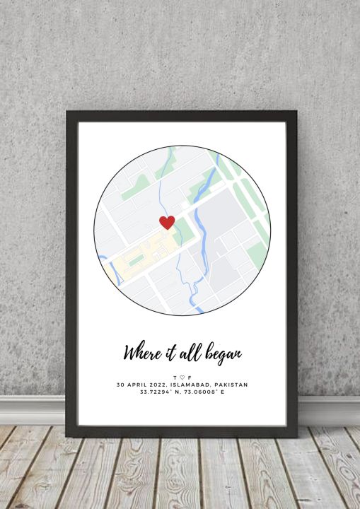 Custom Map Frame , Custom Location Map Frame ,Premium Quality Print ...