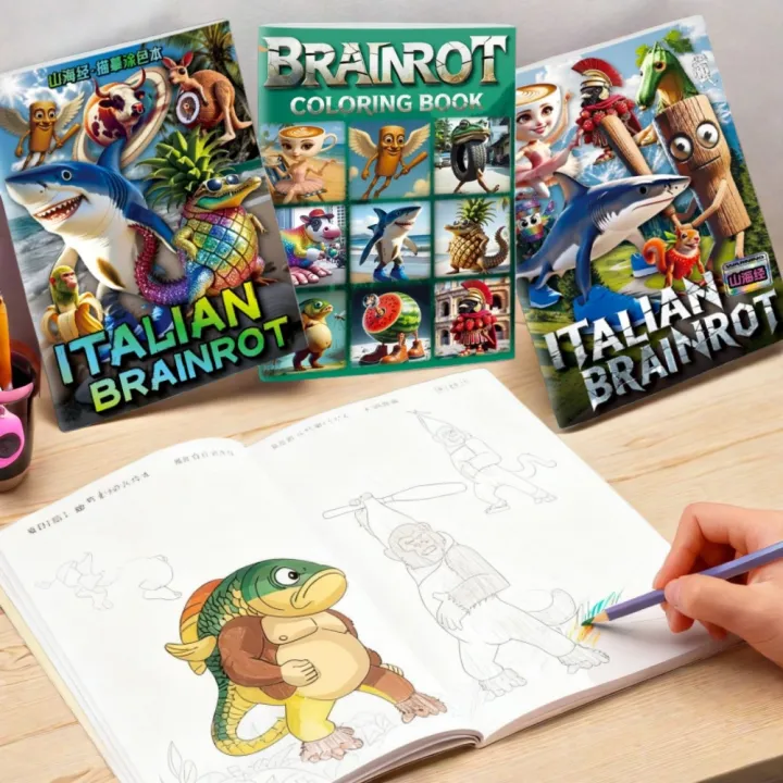 Italian Brainrot Animal Coloring Book Tung Tung Tung Sahur Cute Line ...