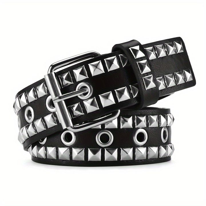Punk Square Rivet Studded Belt Solid Color PU Leather Belts Hip ...