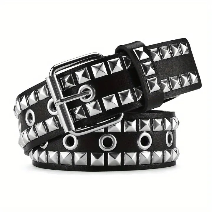 Punk Square Rivet Studded Belt Solid Color PU Leather Belts Hip ...