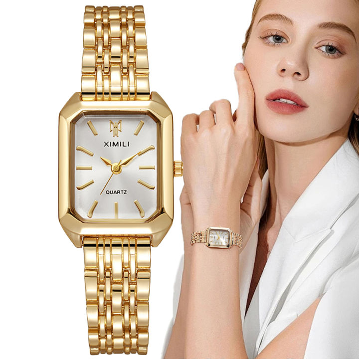 Luxury Ladies Fashion Quartz Watch Simple Scale Square Quality Gold ...