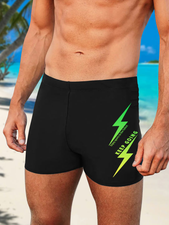 Swimming Trunks with Letter Prints Men Quick Dry Beach Boxer Shorts ...