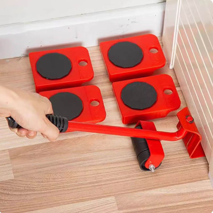 5Pcs/Set Heavy Duty Furniture Lifter Mover Roller with Wheel Bar Moving ...