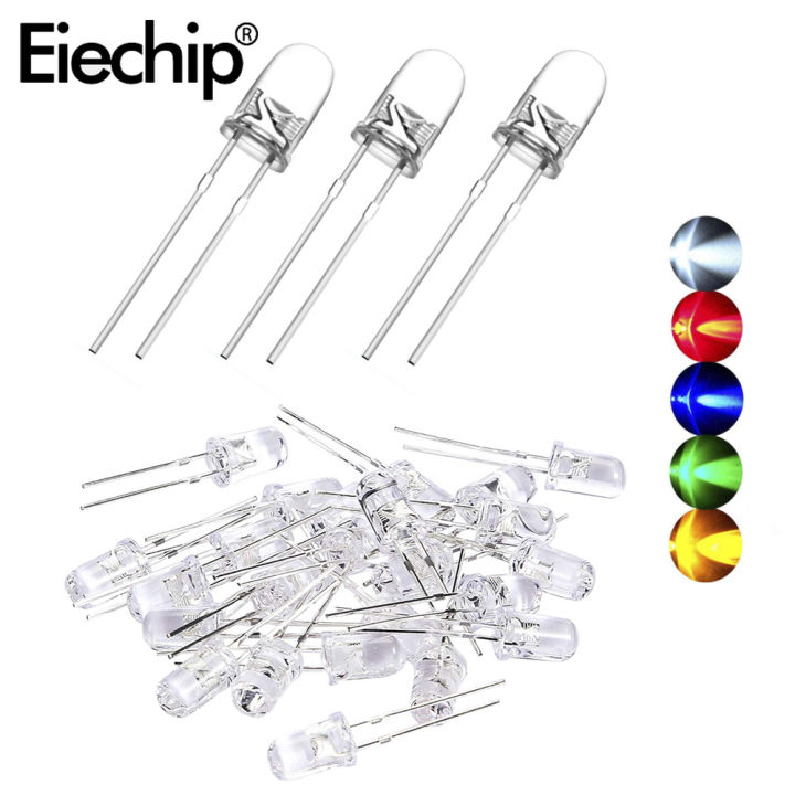 50/100PCS 3mm LED Diode Transparent LED Diodes Super Bright F3/3mm Blue ...