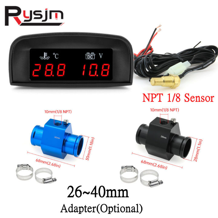 LCD Digital Car Truck 2 In 1 Water Temp + Voltmeter Gauge +10MM coolant ...
