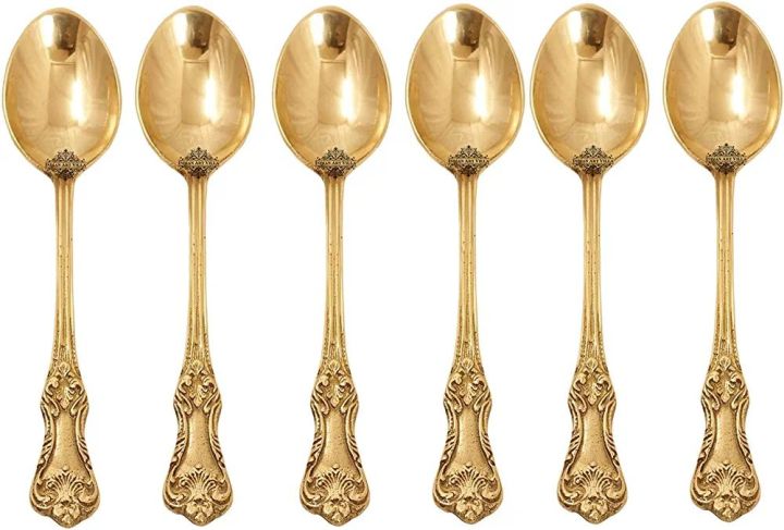 Golden Brass Spoon Set 6.9 inches ( Set of 12 ) Cutlery Fine Dining ...