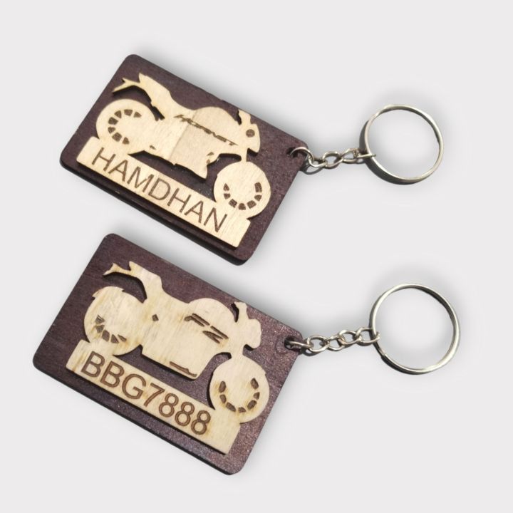 Customized Name And Bike Number Keytags, Embossed Bike Wooden Keytags ...