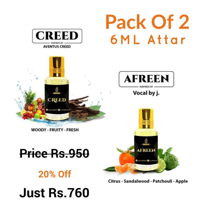 Attar Creed - Afreen Long Lasting Fragrance Oil - Pack Of 2 -6 ML Attar ...