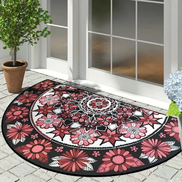 VIKAMA Semi-Circular Mosaic Non-Slip Floor Mat Vintage Floral Geometric ...