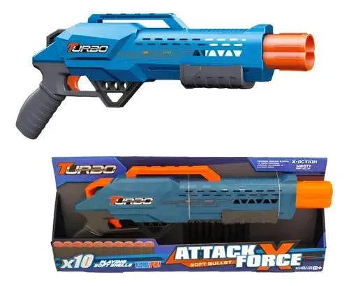 Turbo X Attack Force Soft Bullet Toy Gun – Pump Action Blaster with 10 ...