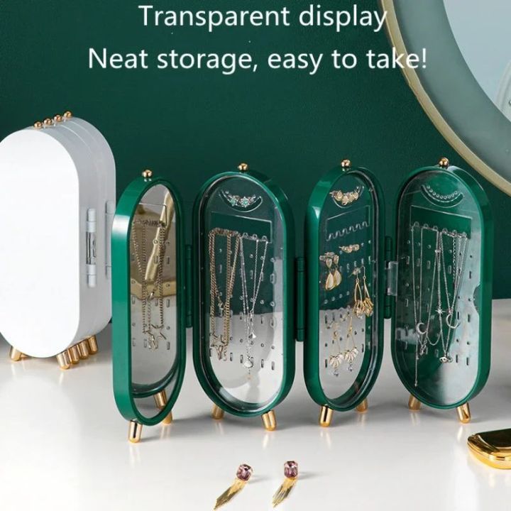 Foldable Jewelry Box Storage Organizer With Mirror Plastic Storage ...