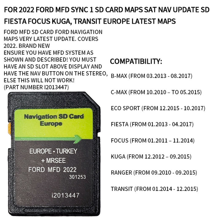 GPS SD Card for 2022 FORD MFD SYNC 1 SD Card Maps SD Fiesta Focus KUGA ...