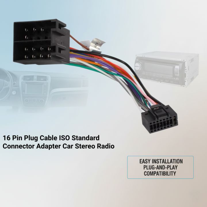 Car Stereo Radio 16 Pin ISO Cable Adapter ABS Universal Male Plug To ...