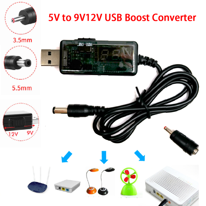 USB Boost Converter DC 5V to 9V 12V USB Step-up Converter Cable 3.5x1.35mm Connecter For Power ...