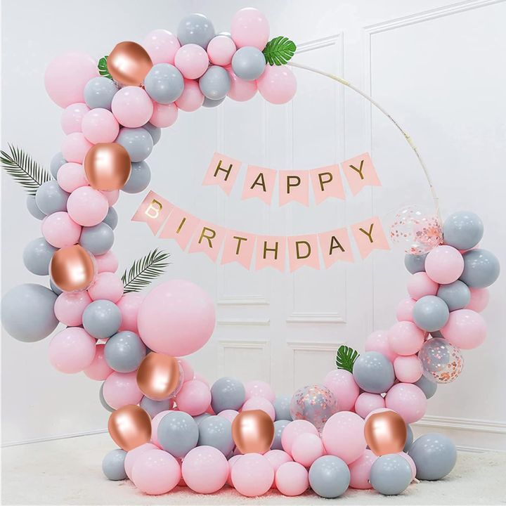 Set of 51pcs Theme Pink & Grey Birthday Decoration Kit for Girls / Boys ...