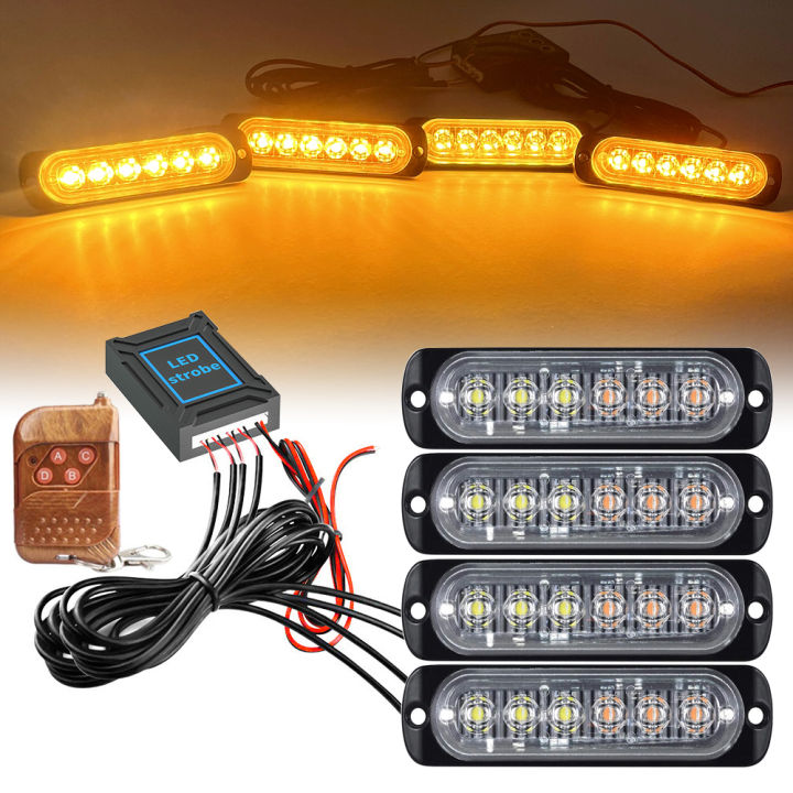 Car Front Grille Light Amber Police Strobe Emergency Remote Wireless ...