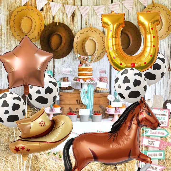 9pcs Western Party Balloons Horse Horseshoe Balloons Wild West Cowboy ...