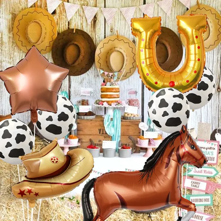 9pcs Western Party Balloons Horse Horseshoe Balloons Wild West Cowboy ...