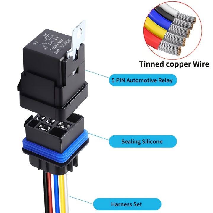 1PC 12V 40A Relay 5 Pin Waterproof Auto Relay Heavy Duty 12AWG and ...