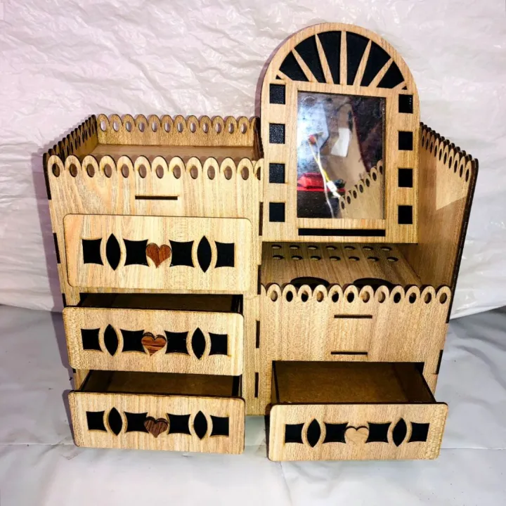 Wooden multipurpose cosmetic and makeup organizer with jewellery boxes ...