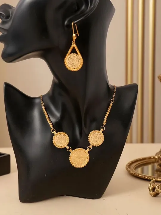 Turkish coin gold plated jewelry set kurdish wedding necklace earring ...
