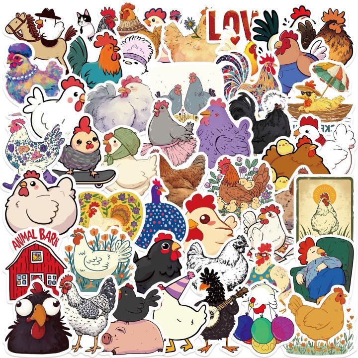 Chicken Stickers |50Pcs Hen Rooster Waterproof Vinyl Decals for Water ...