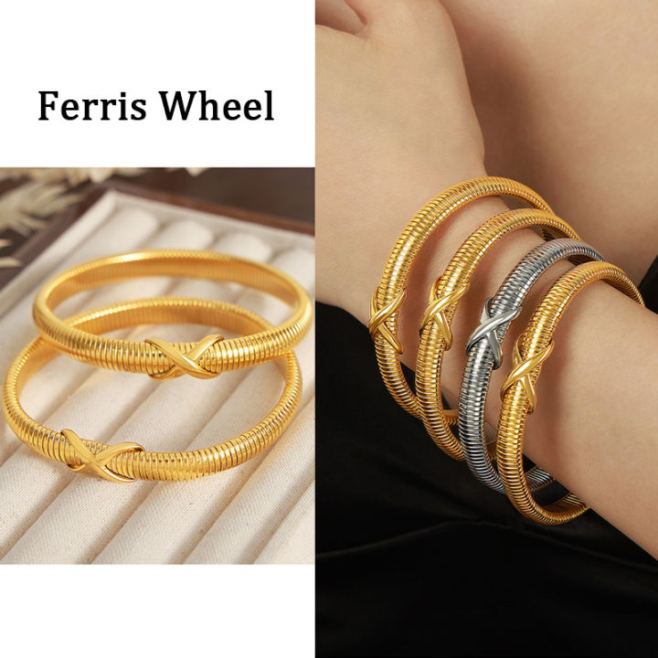 Women's Hand Bracelets Bangles Stainless Steel 18K Gold Plated Bangle ...