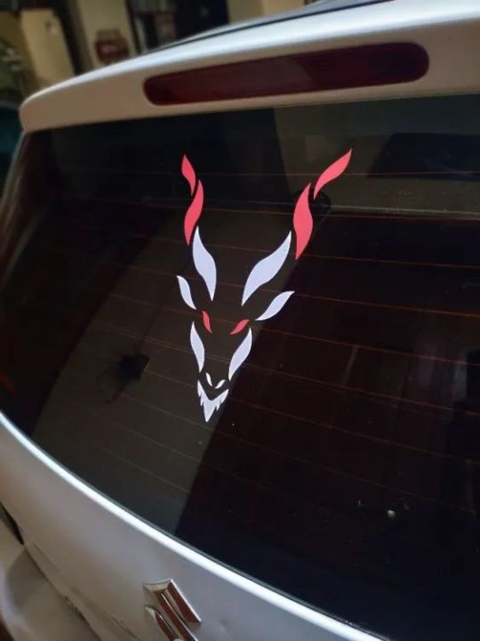 Markhor Sticker/Decals for Car Back Mirror (White & Red color) 7x10 ...