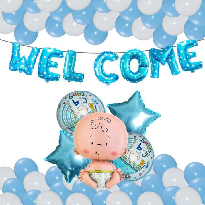 welcome baby theme set including baby foil det+30 latex balloons (blue ...