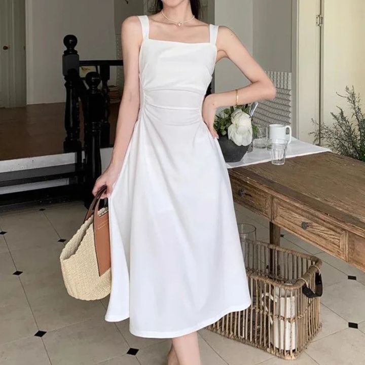 2025 New Summer Lady Korean Fashion Mid-Long Dress Women Concise ...