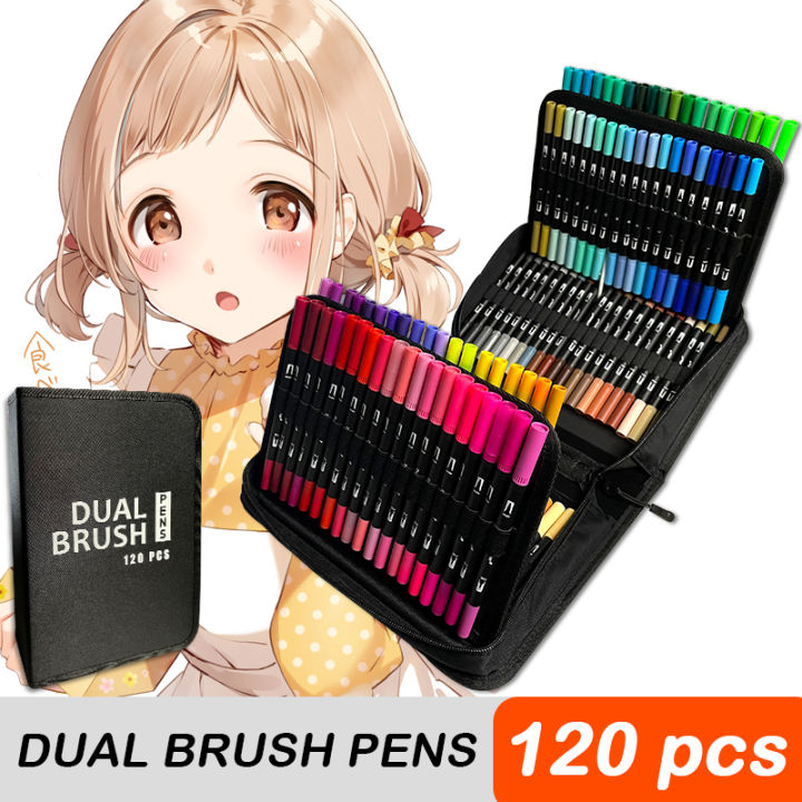 120 Colors Watercolor Pens Set Dual Tip Brush Art Markers Pen For ...