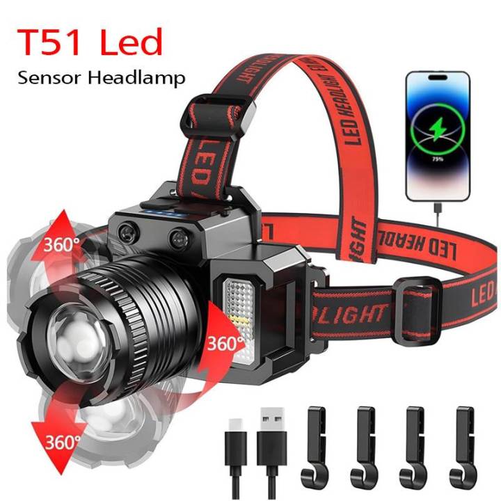 Powerful LED Headlamp Rechargeable Telescopic Zoomable XPH50 Headlight ...