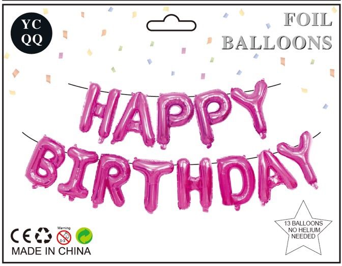 Happy birthday Letter foil balloon set Hot-pink color 13pcs | Daraz.pk