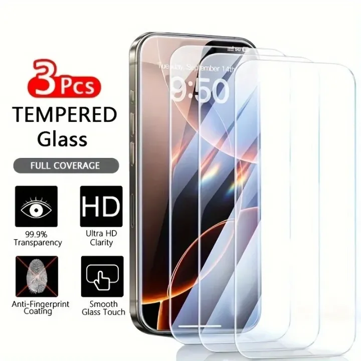 3Packs Tempered Glass Screen Protector for iPhone 16 15 14 13 12 11 Pro ...