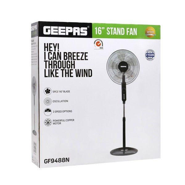 GEEPAS 16 Inch Stand Fan Pedestal Fan - 5 Blades - 3 Speed Cooling ...