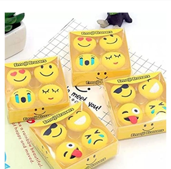 Emoji Pencil Erasers Pack of 4 Cute Smiley Face Eraser For Kids | Daraz.pk