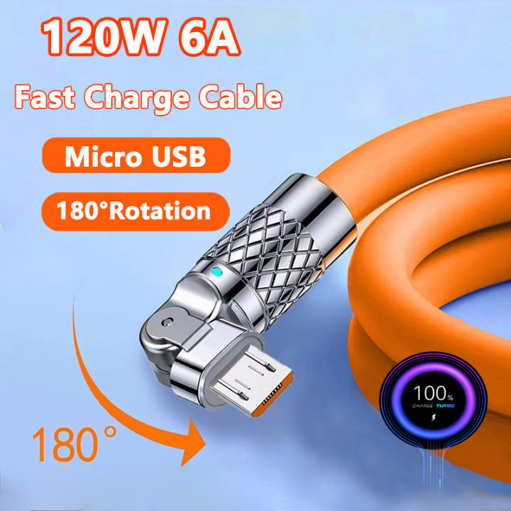 120W 6A Elbow Micro USB 180 °Rotate Liquid Silicone Cable For Samsung ...