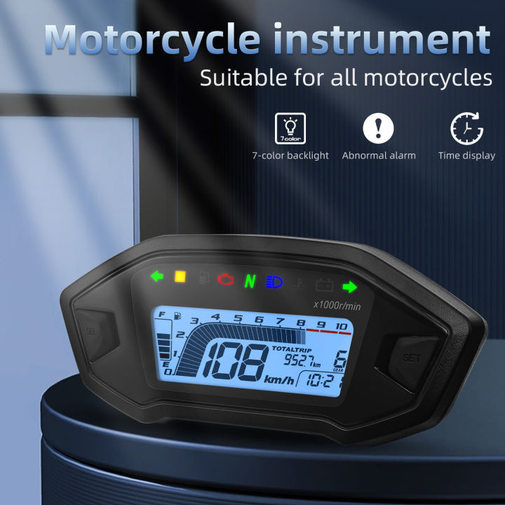 Universal Tachometer for All Motorcycle 12V Speedometer 7-Colors ...