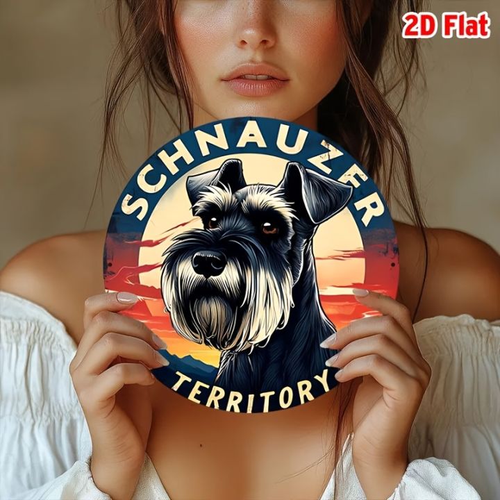 2D Flat, 2D Flat Round 1pc Vintage Metal Schnauzer Dog Territory Sign ...
